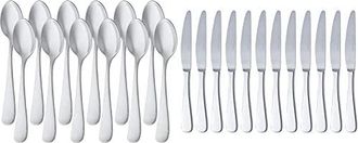 Amazon Basics Tafelmesser mit Abgerundeter-Rand, Edelstahl, 12er-Pack & Kaffeelöffel aus Edelstahl, Rundkanten-Design, 12er-Pack