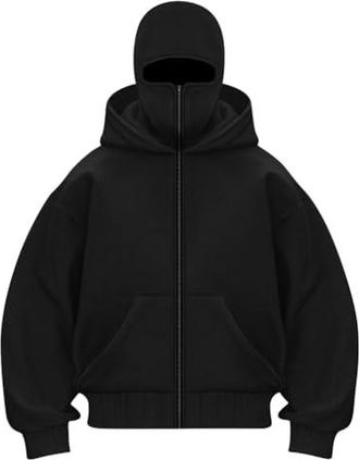 Minetom Sweat À Capuche Homme Sweat Zippé Veste Chaude Hoodie Cagoule Moto Masque Anti-Vent Sweat pour Sports De Plein Automne Hiver A Noir XS