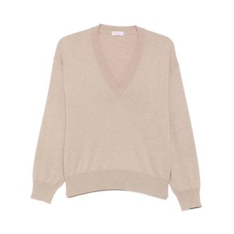 Brunello Cucinelli Pull en cachemire &agrave; col en V - Femme - Pulls - Beige - Taille: 40 FR