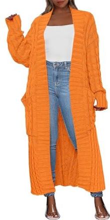 TOMWELL Gilet Long Femme Pulls Chunky Tricot Cardigan Veste Ouvert Épais à Manches Longues Chaud Pull Gilet Manteau Sweater avec Poches Hiver Chandail Outwear