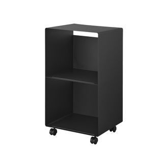 Yamazaki Tableware Yamazaki 10230 Tower 2-st&ouml;ckiges Schallplatten-Regal mit Rollen, schwarz, Stahl/Nylon, minimalistisch, 40 x 38 x 73,3 cm (L x B x H)