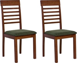 Beliani Esszimmerstuhl 2er Set Holz Dunkelbraun Sitzpolster dunkelgr&uuml;n mit Streben Ortley