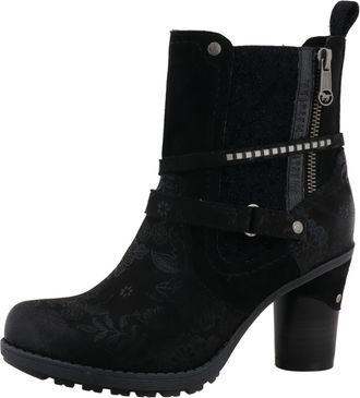 Mustang Jeans Damen Stiefelette mit Gummizug und Naturmuster 15M0162008, Gr&ouml;&szlig;e:40 EU, Farbe:Schwarz