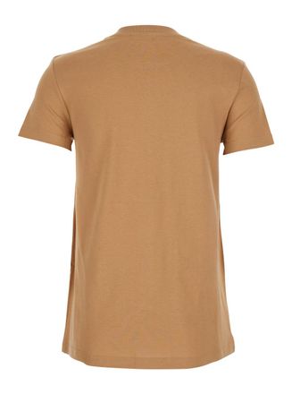 Max Mara Womens Beige Crewneck T-Shirt With Logo Embroidery Cotton T-Shirts & Jerseys