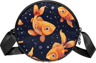 Generic Sac &agrave; bandouli&egrave;re rond pour femme, petit sac &agrave; bandouli&egrave;re motif poisson rouge dessin anim&eacute; avec fermeture &eacute;clair, bretelles r&eacute;glables, sac &agrave; main ron