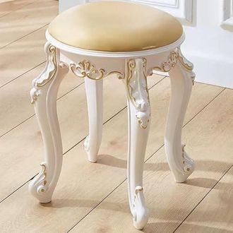 Generic Tabouret de Coiffeuse Vintage avec Assise rembourr&eacute;e et Pieds en Acier, Chaise de Maquillage Ronde for Dressing, Salon, Chambre, Design &eacute;l&eacute;gant Violet