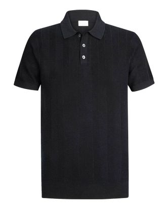 Profuomo Strick-Poloshirt mit Fischgr&auml;tmuster und Leinenanteil in