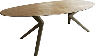 DELIFE Esszimmertisch Edge Oval Keramik Laminam Sabbia Eichefarbig 280x130 Zenthara kantig Metall Effektfinish Titan