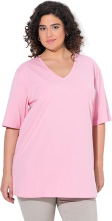 Ulla Popken Damen gro&szlig;e Gr&ouml;&szlig;en &Uuml;bergr&ouml;&szlig;en Plus Size T-Shirt, Basic, Relaxed Fit, V-Ausschnitt, Halbarm rosa 50+ 515283519-50+
