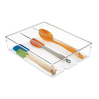 InterDesign iDesign 56330 Organiseur de tiroir avec 3 compartiments, grand insert en plastique, pratique pour accessoires de cuisine, ustensiles et couverts, tran