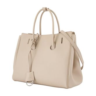 Balenciaga Womens Hampton Carry Shoulder Bag Beige Calfskin