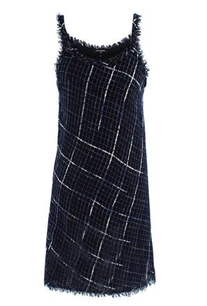 Chanel Blue Sheer Tweed Sleeveless Dress Size L