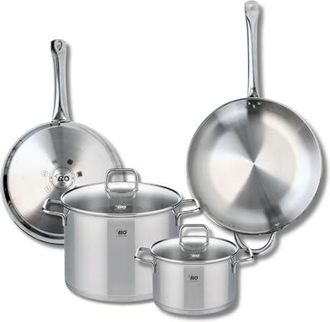 Fackelmann ELO 9509150 Batterie de cuisine 4 pièces, Ensemble de 2 Poêles de cuisson 28 et 32 cm et 2 faitouts 20 et 26 cm Elo Profi Citrin, inox, induction
