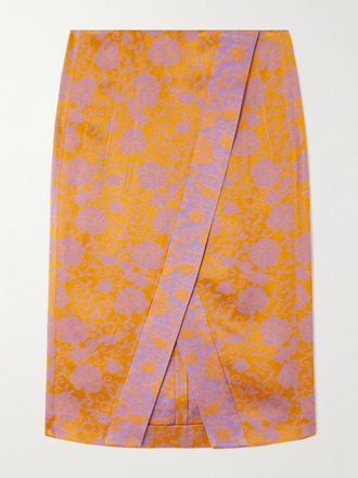 Dries Van Noten Midirock Aus Satin Mit Jacquard-muster Und Wickeleffekt - Orange