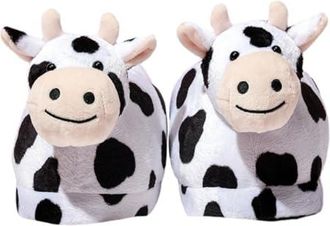 SOLUSTRE Chaussures Hiver Peluche Chaudes Pour Femme Style Cartoon Vache Doublure Coton Respirante Semelle Antid&eacute;rapante Confort Int&eacute;rieur Pour Maison s