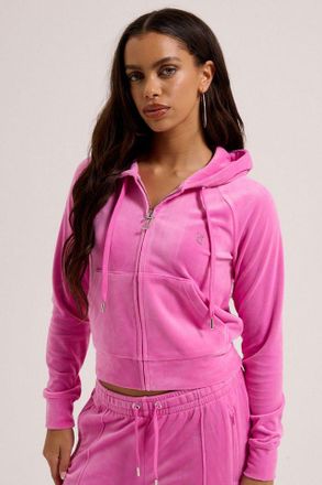 Juicy Couture Kapuzennickijacke MADISON COL OUT HOODIE. Damen Trainingsjacke Damen, Sweatjacke mit Kapuze, Velour, mit Glitzer, Sale