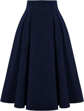 Onsoyours Jupes Femme Élégant Taille Élastique Trompette A-Ligne Midi Jupe Plissée Carreaux Skirt A Bleu Foncé S