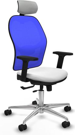 Piqueras y Crespo Ergonomischer Drehstuhl mit 2D-Armen, h&ouml;henverstellbare Lendenwirbelst&uuml;tze und h&ouml;henverstellbares Kopfteil, Blau/Wei&szlig;