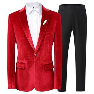 Generic Blazer en velours pour homme, coupe ajust&eacute;e, &agrave; un bouton, veste de costume avec pantalon habill&eacute;, veste de costume dhiver pour f&ecirc;te de mariage, d&icirc;ner,