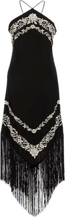 Twinset Femme, Robes, Noir, Taille: 36 FR Asymmetric Embroidered Fringe Dress