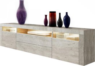 Vladon Lowboard Denver, TV-Kommode mit 3 offene F&auml;cher, 2 Schubladen und 2 T&uuml;ren, Beton Oxid Optik (166 x 49 x 35 cm)