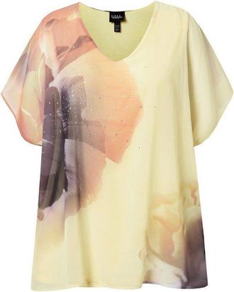 Ulla Popken Druckbluse Blusenshirt Bl&uuml;ten doppellagig V-Ausschnitt