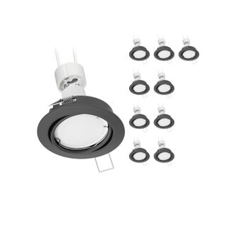 LEDs Com 10 St&uuml;ck Decken-Einbaustrahler FERE Einbaurahmen anthrazit matt schwenkbar, inkl. GU10 Lampe, 630lm, wei&szlig;