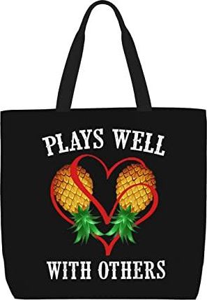 Generic Sac De Courses LAnanas &Agrave; LEnvers Joue Bien Avec Les Autres Sac &Agrave; Main D&eacute;contract&eacute; Avec Poign&eacute;es Lavables Sacs En Toile Pour Femmes, Pour Filles, &Eacute;cole