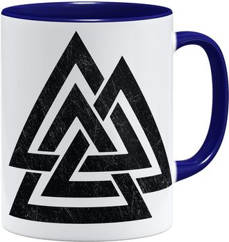 OM3 Valknut-Vikings-Symbol Tasse - Keramik Becher - 11oz 325ml - Wotansknoten Wikinger Logo Nordic Warrior - Dunkelblau