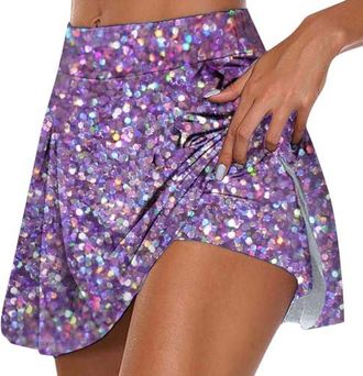 Generic Jupe de sport décontractée à double couche avec taille élastique à paillettes pour femme 2026, violet, XXL