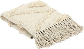 Altobuy Plaid Jet&eacute; Ethnique Tuft&eacute; 125x150cm Beige Formes Losanges