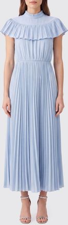 N&deg;21 &Auml;rmelloses, plissiertes Midi-Kleid von aus Cr&ecirc;pe mit hohem Kragen