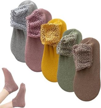 Generic Chaussettes chaudes en dentelle pour femme, chaussettes confortables antid&eacute;rapantes avec bordure en dentelle, jolies chaussettes courtes &agrave; volants pou