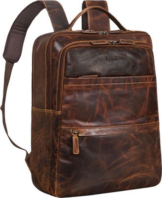 STILORD ABEL Schlanker Lederrucksack mit 15,6 Zoll Laptop-Fach Herren und Damen Cognac ideal als Echt-Leder Tagesrucksack und Business-Rucksack f&uuml;r B&uuml;ro, Schu