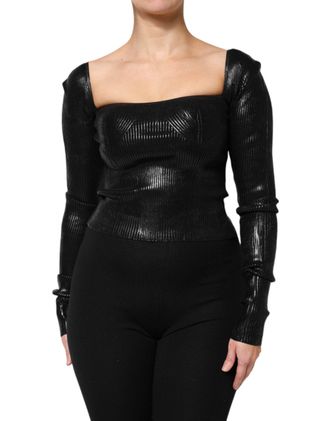 Dolce & Gabbana Womens Black Viscose Long Sleeves Fitted Blouse Top