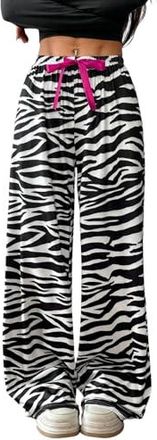SOLY HUX Pantalon large pour femme avec motif z&egrave;bre Y2K - Pantalon de loisirs - Pantalon de jogging avec taille &eacute;lastique - Pantalon d&eacute;contract&eacute; en tissu, Noir