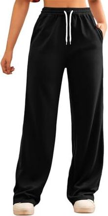 Generic Pantalon de surv&ecirc;tement ample &agrave; jambes larges pour femme, doublure en polaire, pantalon dentra&icirc;nement ample &agrave; jambes larges, taille &eacute;lastique, confort