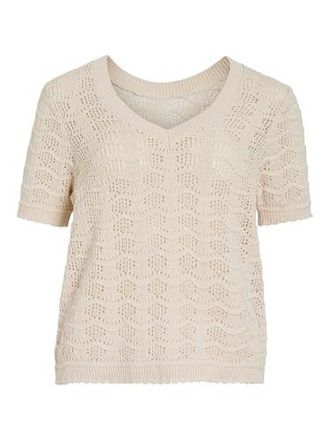 Vila Vila Neck Knit Top Vicoby Haut en Tricot &agrave; col en V S/S, Bouleau, L Femmes