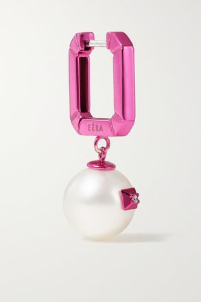 Eéra Einzelne Creole Aus 18 Karat Weißgold Mit Perle Und Diamant - Pink