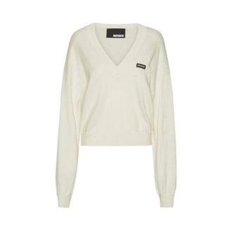 Rotate Rotate Birger Christensen, Femme, Pulls, Blanc, Taille: 36 FR Jersey Cuello Pico Mini Logo