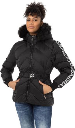 Cipo & Baxx Damen Mantel WM133 Schwarz - Modische Winterjacke mit warmem Futter, figurbetontem Schnitt und funktionalen Details f&uuml;r kalte Tage und stilvolle Outfi