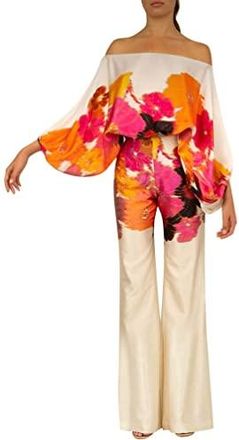 Minetom Femme 2 Pièces Vêtement Elégant Épaules Dénudées Imprimé Manches Longues Haut Top et Pantalon Survêtement Ensemble 2pcs Orange XXL