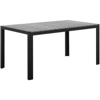 Beliani Table de Jardin 150 x 90 cm avec Plateau en Bois Synth&eacute;tique Gris et Structure en Aluminium Noir Design Moderne pour Ext&eacute;rieur Traditionnel