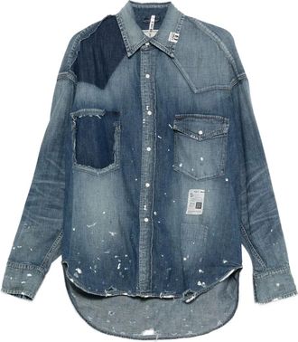 Miharayasuhiro chemise en jean à effet taches de peinture - Bleu