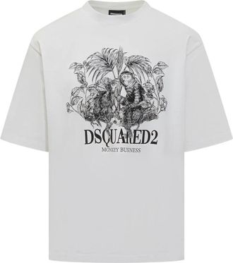 Dsquared2 Homme, Tops, Blanc, Taille: 2XL Monkey Business T-shirt
