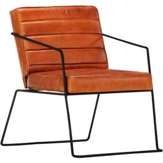 vidaXL Fauteuil Chaise Fauteuil Design Fauteuil Relax Brun roux Cuir v&eacute;ritable vidaXL