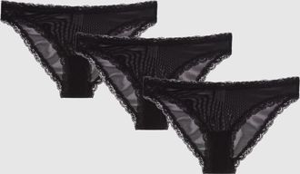 Understatement Damen vegan Bikini Slips Mesh Spitzenbesatz 3er Pack Schwarz