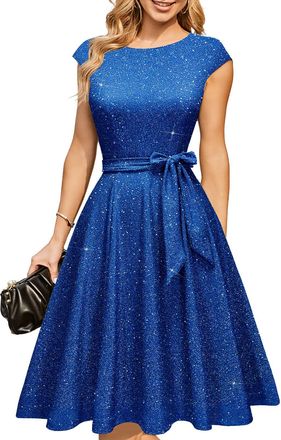 Dresstells Cocktailkleider f&uuml;r Damen Hochzeitsg&auml;ste 2025 Glitzernde Pailletten Festtagskleider f&uuml;r Teenager, Modest Mother of Bride Kleid Glitter Royal Blue 2XL