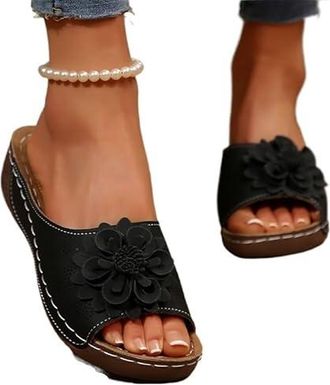 Generic Sandales Femmes, Sandale Femme Confortable Chaussures for femmes, sandales dété rétro, chaussures à enfiler, compensées, antidérapantes, pantoufles(Bl