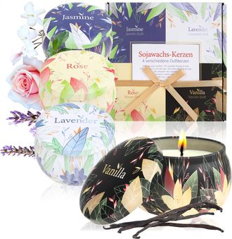 Com-Four Geschenk-Box mit insgesamt 4 Duftkerzen - Kerzen Set für Frauen und Männer - Geschenk für Geburtstag und Muttertag - Kerzen für Aromatherapie, Entspan